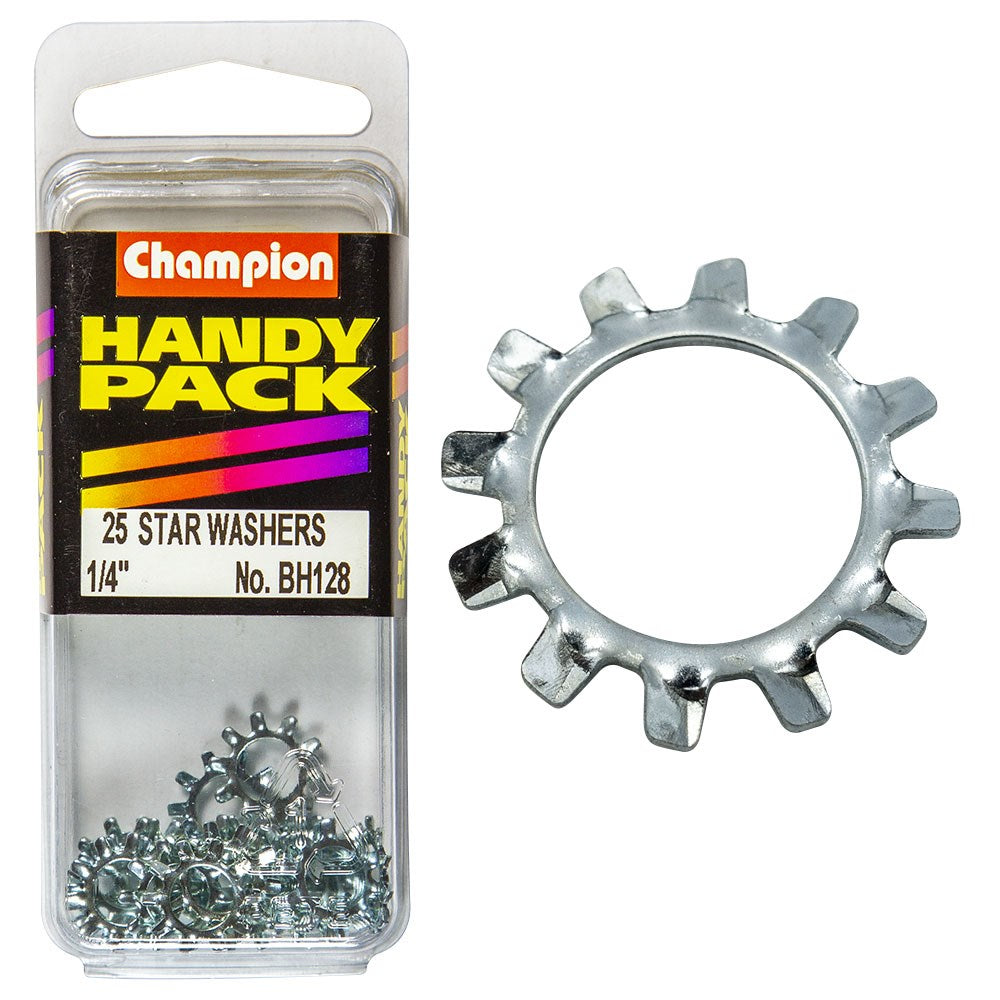 Champion Pack of 25 1/4 Zinc Plated External Star Shakeproof Washers ...