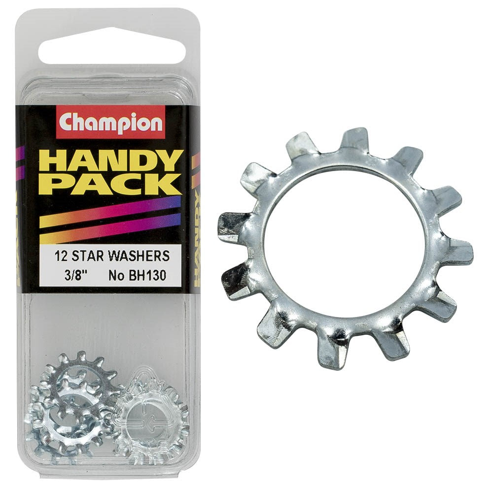 Champion Pack of 12 3/8 Zinc Plated External Star Shakeproof Washers ...