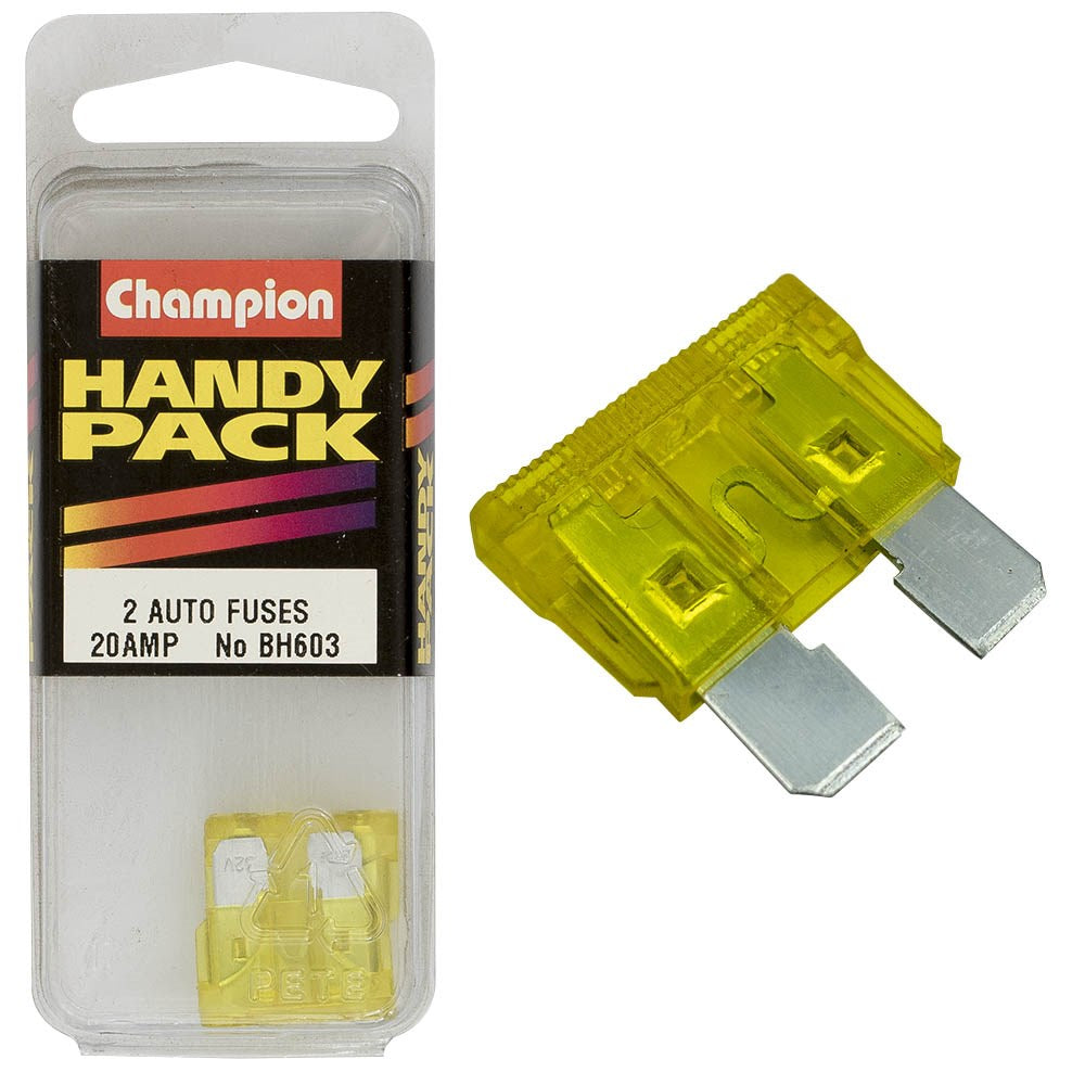 Champion Pack of 2 20A Yellow AF Blade Fuses - BH603