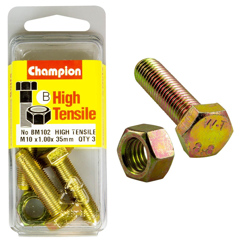 Champion Pack of 6 M10 x 35 x 1.00mm High Tensile Grade 8.8, Zinc ...