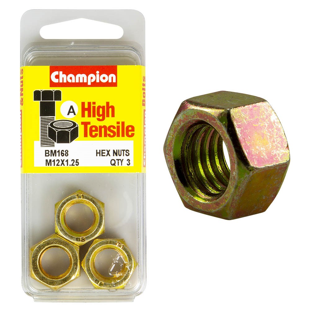 Champion Pack of 3 M12 x 1.25mm High Tensile Class 8, Zinc Plated Plain ...