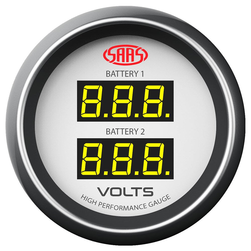 SAAS 52mm White Muscle Series Dual Battery Digital Voltmeter Gauge (8 ...