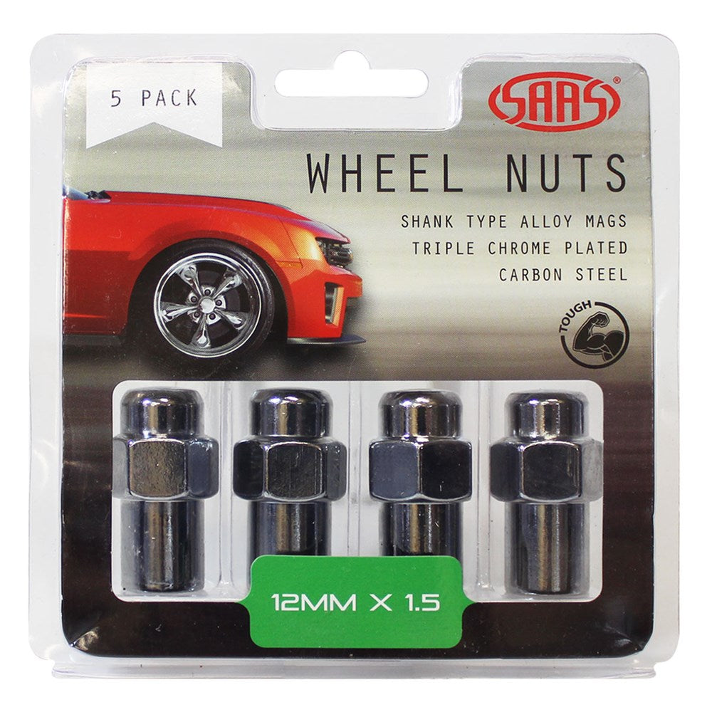 SAAS Wheel Nuts Mag M12x1.50 Chrome 43mm 5Pk - 743465 | Auto One