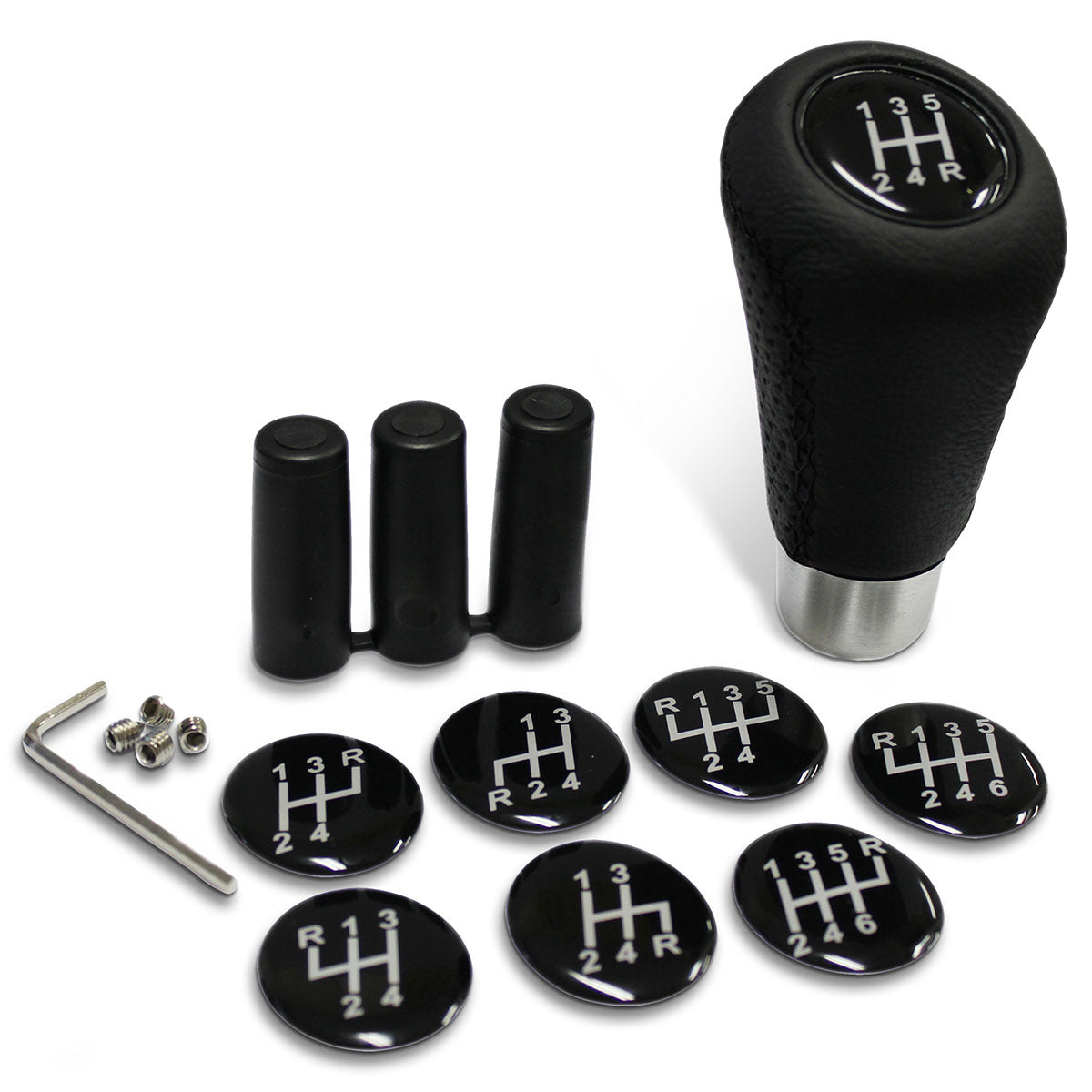 SAAS Black Leather Gear Knob with Black Stitching, includes 8 Shift ...