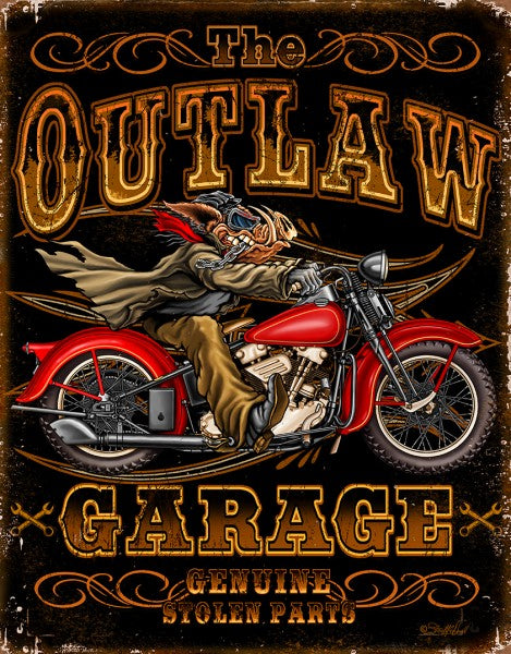 Outlaw Garage Metal Sign Reproduction 32cm x 41cm - MSI2678 | Auto One