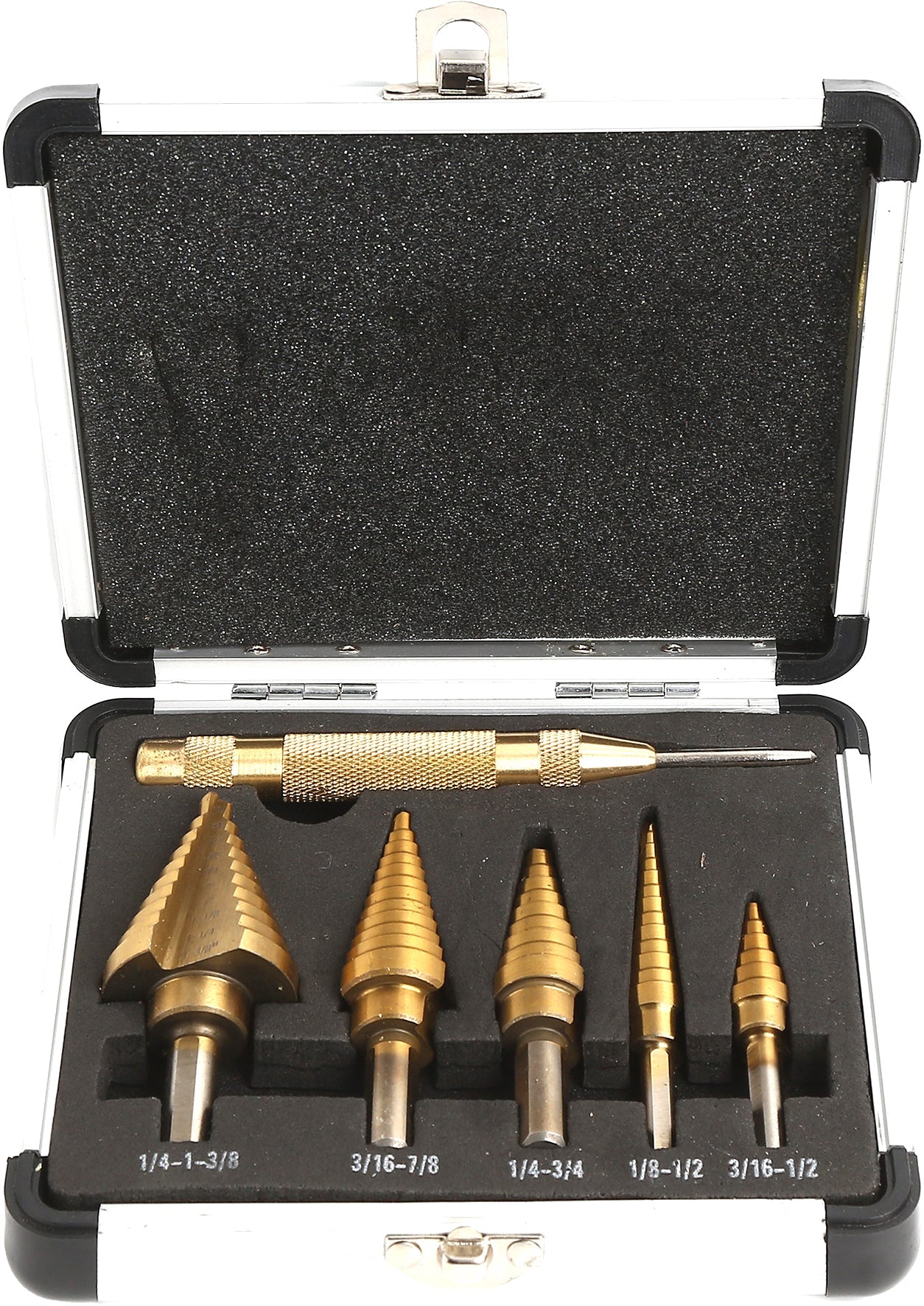 PKTool 6pc High Speed Steel Step and Hole Drill and Automatic Centre ...