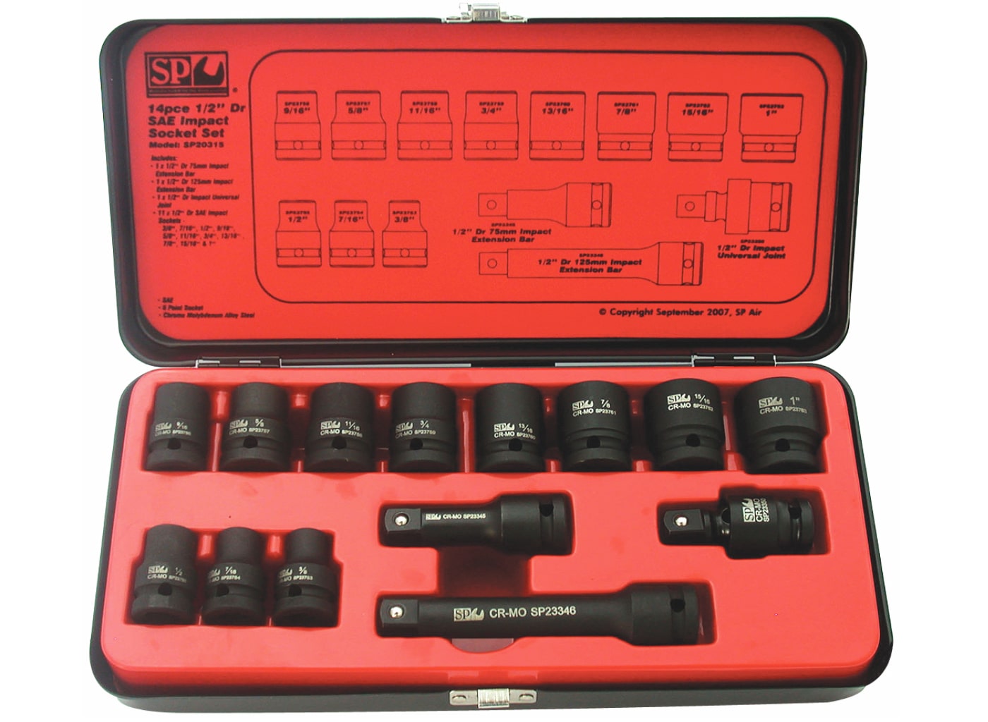SP Tools 1/2 inch Dr Impact Socket Set - 6pt SAE - 14pc - SP20315 | Auto One