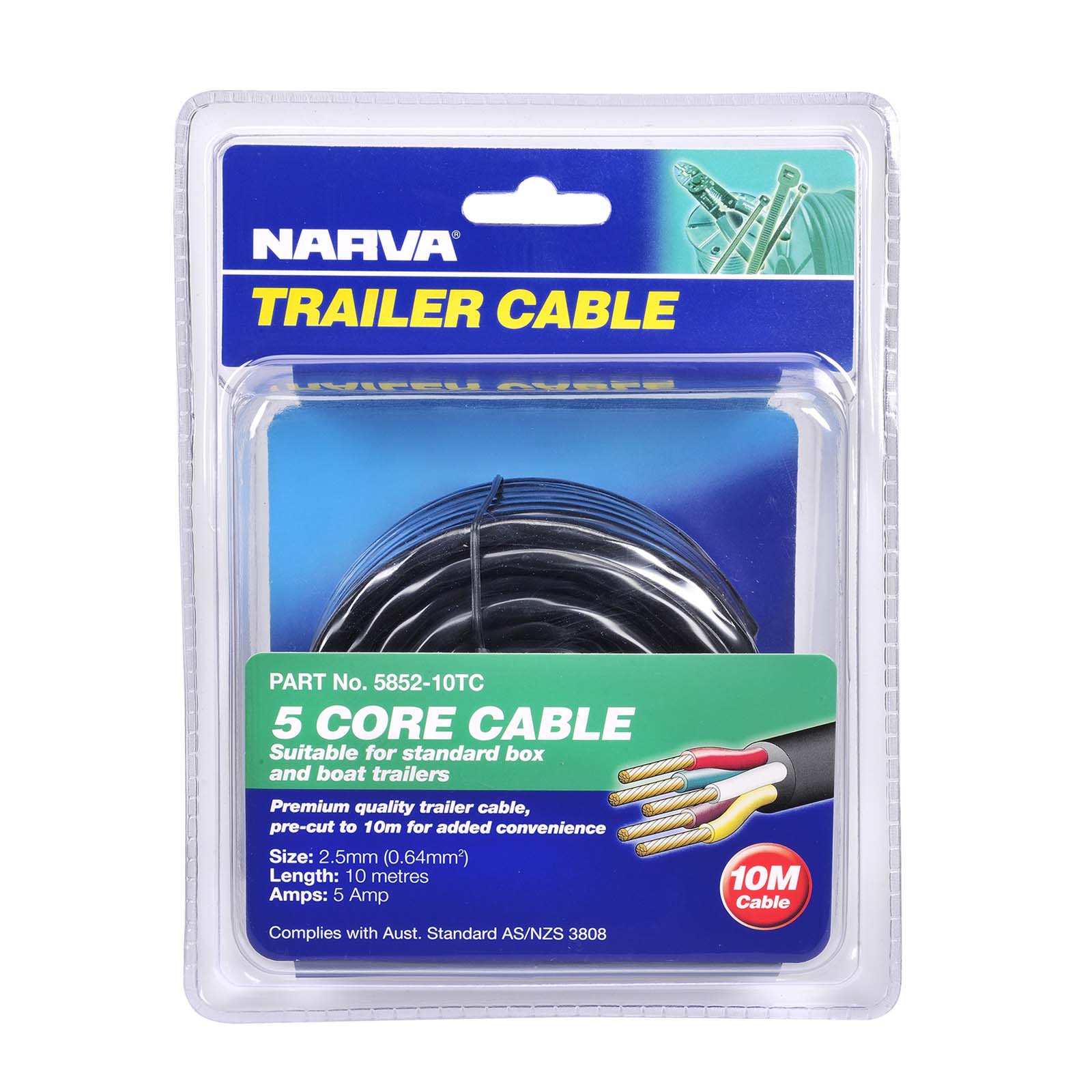 Narva 5A 2.5mm 5 Core Trailer Cable (10M) Red; Green; Yellow; White ...
